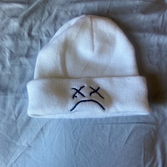 Accessories | Sad Face White Beanie Y2k | Poshmark